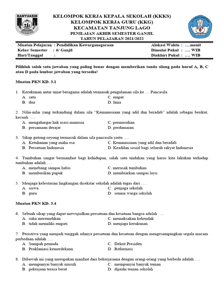 Soal Pas PKN 2023 | PDF
