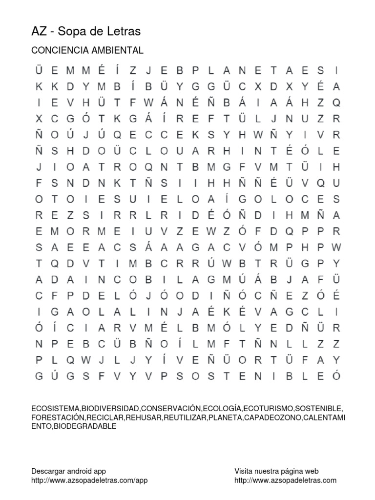 SOPA DE LETRAS - CONCIENCIA AMBIENTAL | PDF