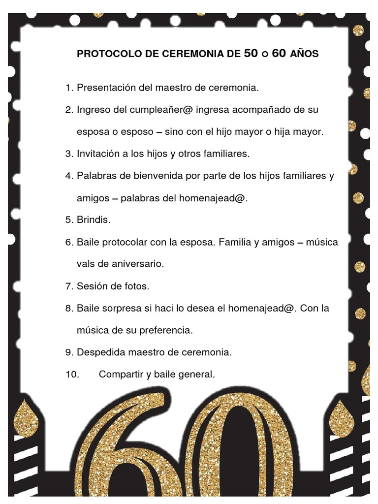 PROTOCOLO DE CEREMONIA DE 50 O 60 AÑOS | PDF