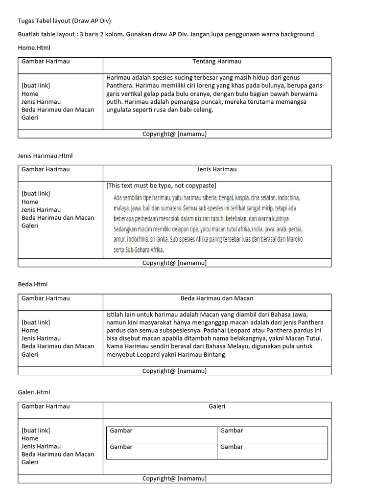 Tugas Tabel Layout | PDF