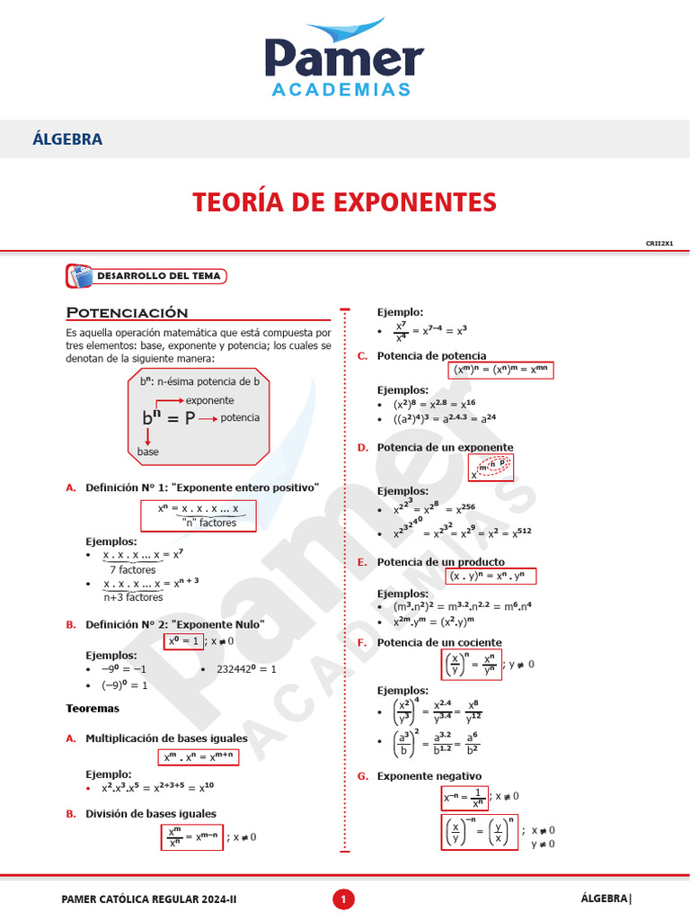 Clase 1 Algebra | PDF | Exponenciación | Matemáticas