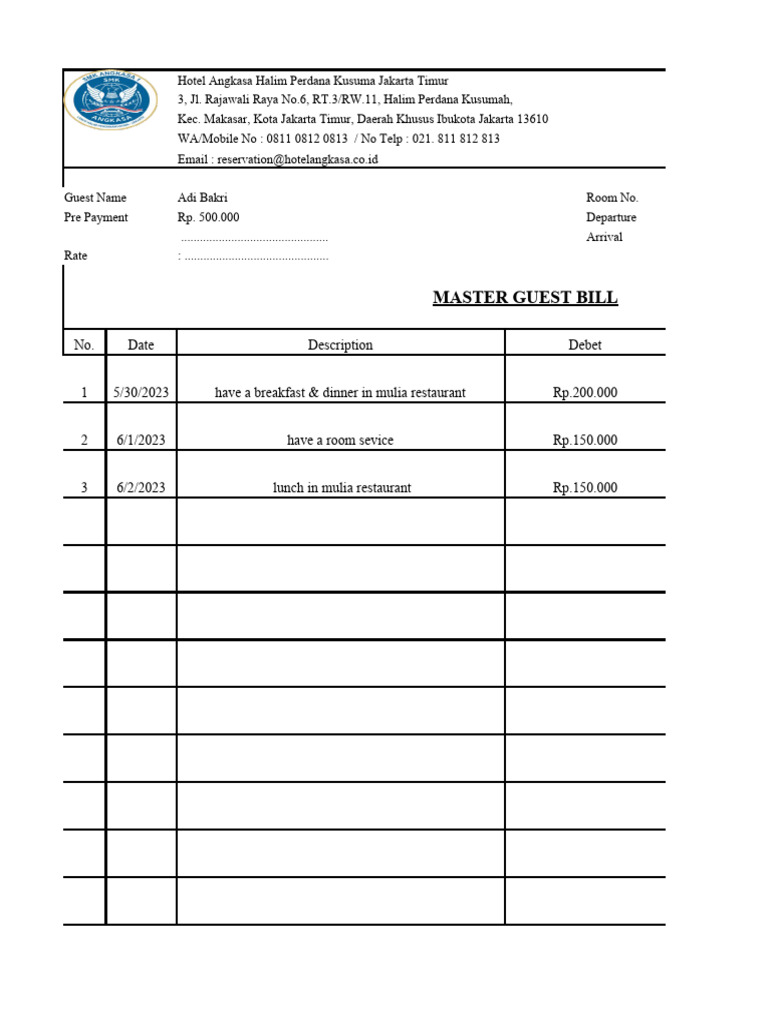 Master Guest Bill | PDF | Hospitality Industry | Cuisine