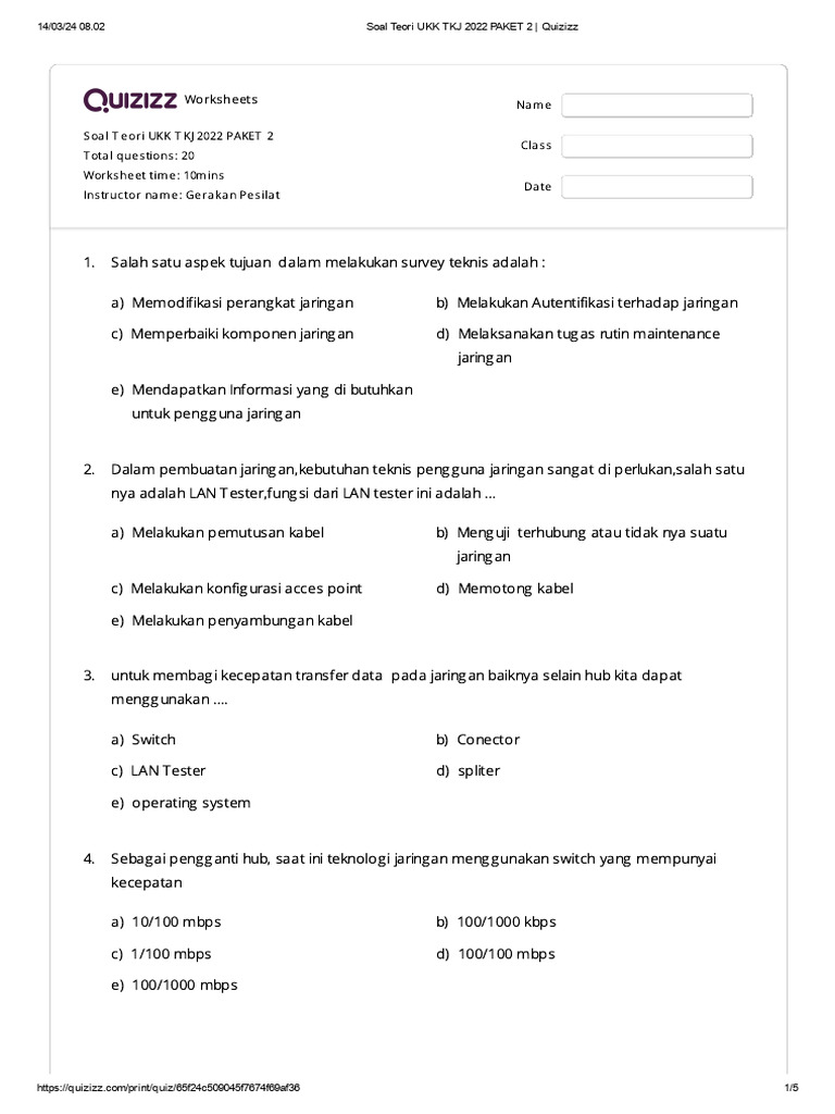 Soal UKK TKJ 2022 Paket 2 | PDF