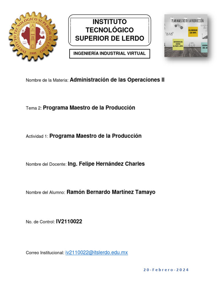 Programa Maestro de La Producción | PDF