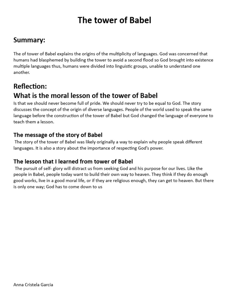 Moral Lessons from the Tower of Babel | PDF | Language Arts ...
