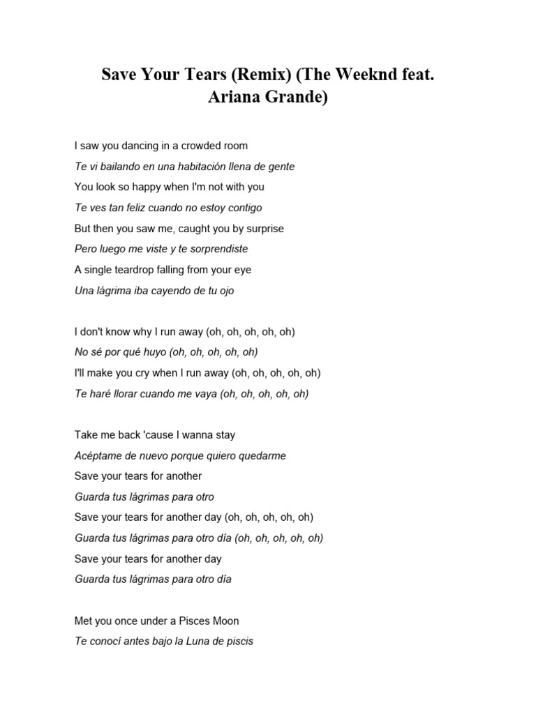 Save Your Tears | PDF | Grabación de sonido | Canciones pop