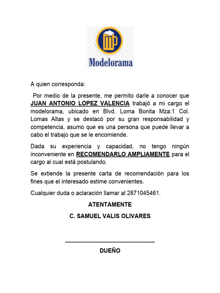 Carta Recom Modelorama | PDF