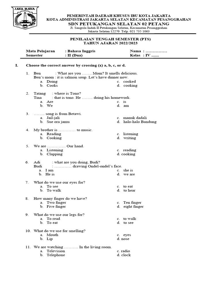 PTS B. Inggris KELAS 4 | PDF