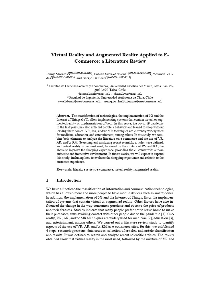 Virtual Reality and Augmented Reality Applied To E-Commerce: A Literature Review | PDF ...