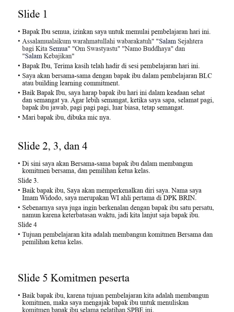 Pembelajaran BLC: Komitmen dan Ketua Kelas | PDF