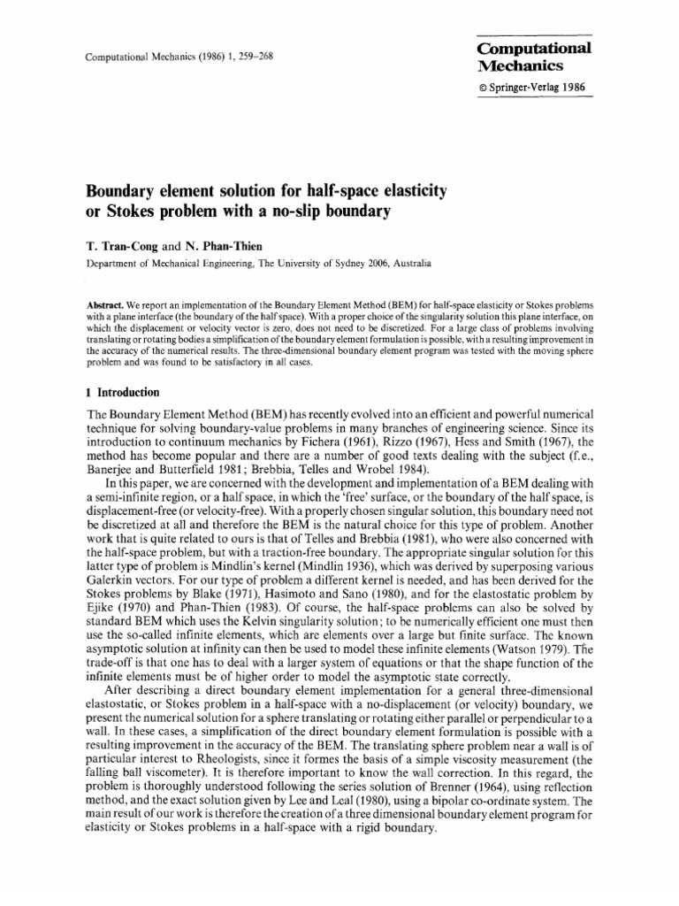 Tran-Cong - Phan-Thien - 1986 - Boundary Element Solution For Half-Space Elasticity or Stokes ...