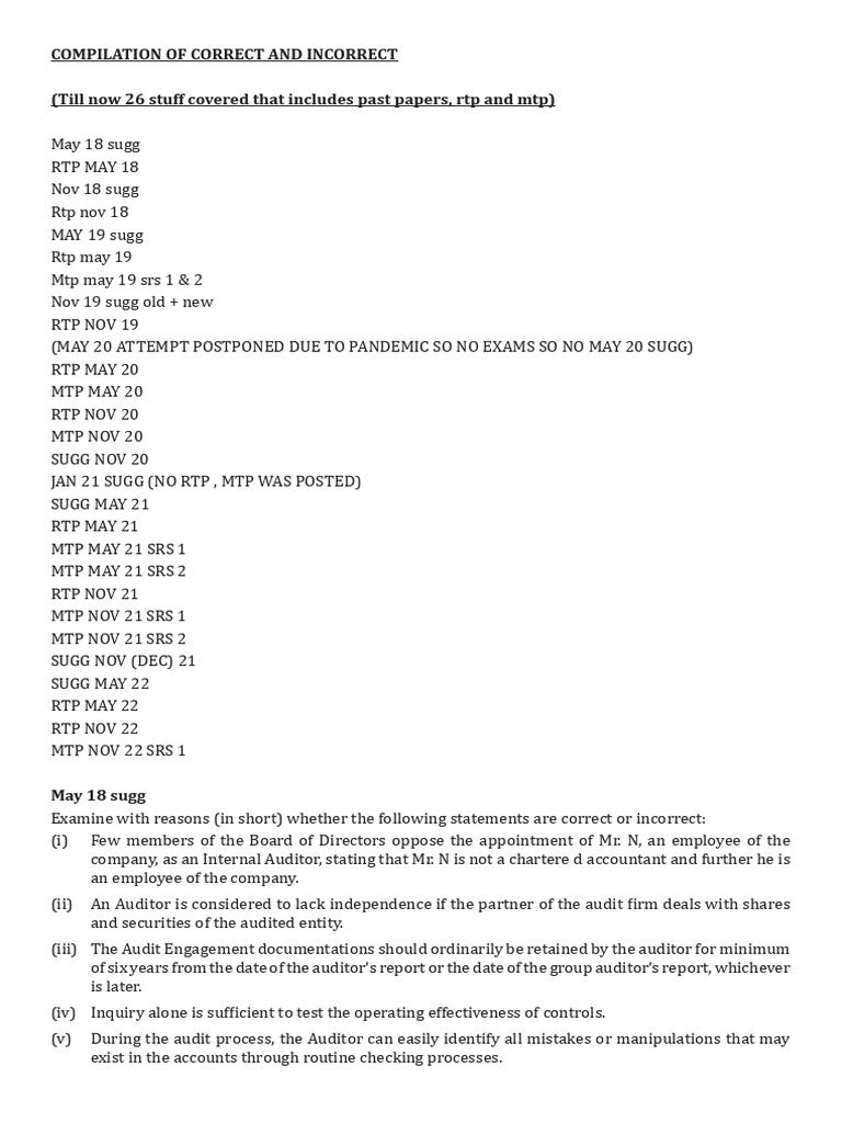 Correct and Incorred Inter May 23 Audit | PDF | Audit | Financial Audit