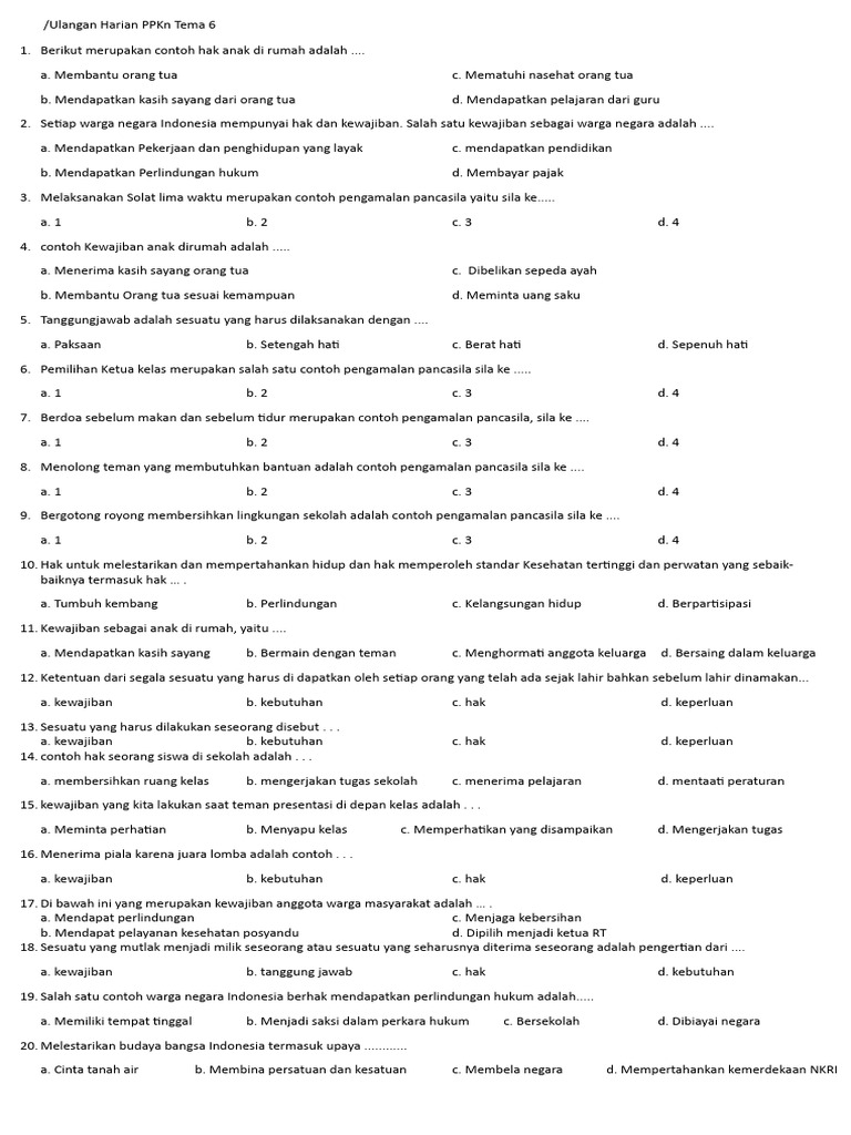 Ulangan Harian PPKN Tema 6 | PDF