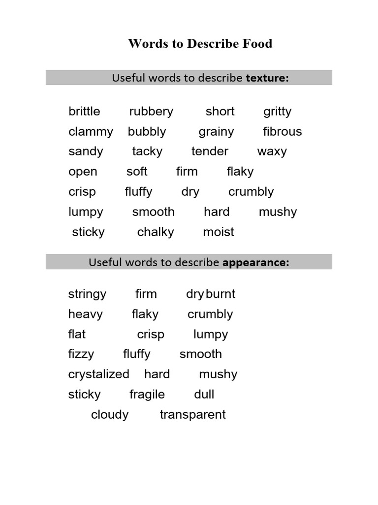 Sensory Vocabulary for Food Descriptions | PDF