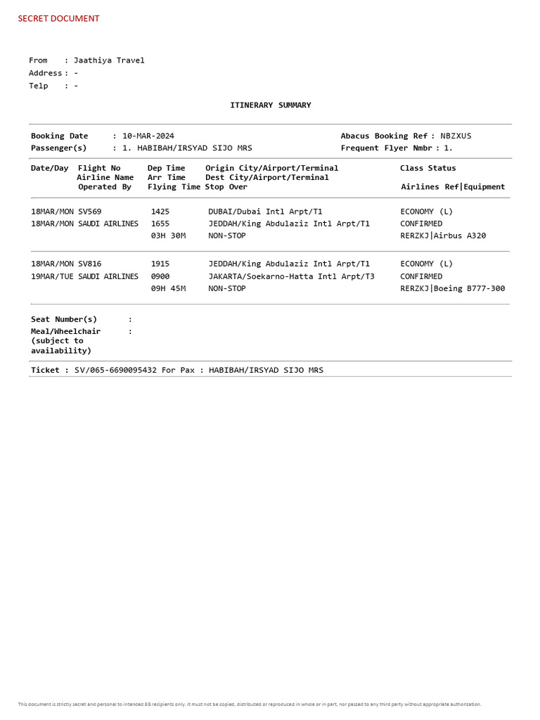 Nbzxus - 1 Pax Jed-cgk 18mar Habibah | PDF | Transport Companies | Aviation