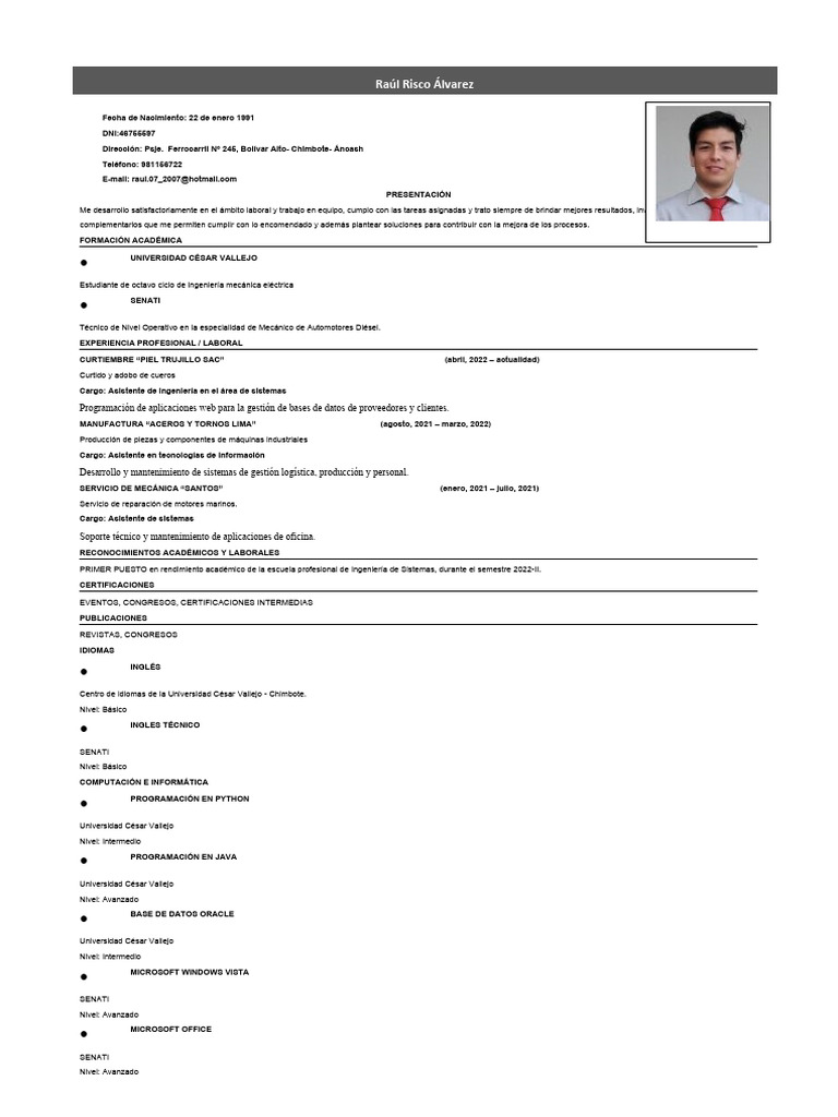2. Formato CV | PDF | Programación de computadoras | Ingeniería