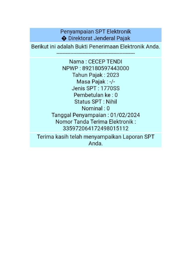 Bukti SPT Tahun 2023 | PDF