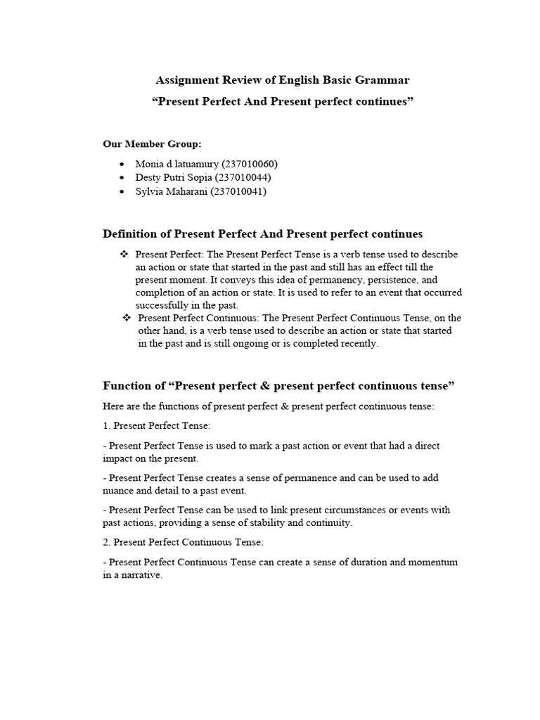 Functions of Perfect Tenses Explained | PDF | Grammatical Tense ...