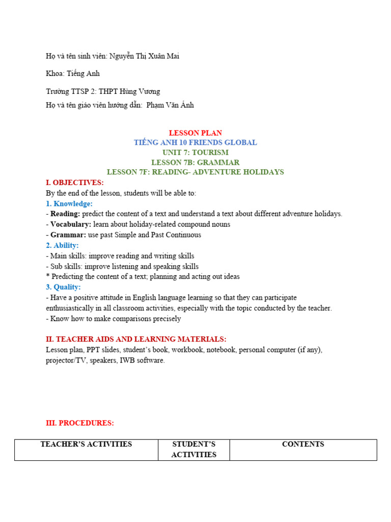Grammar7B LessonPlan | PDF | Human Communication | Behavior Modification