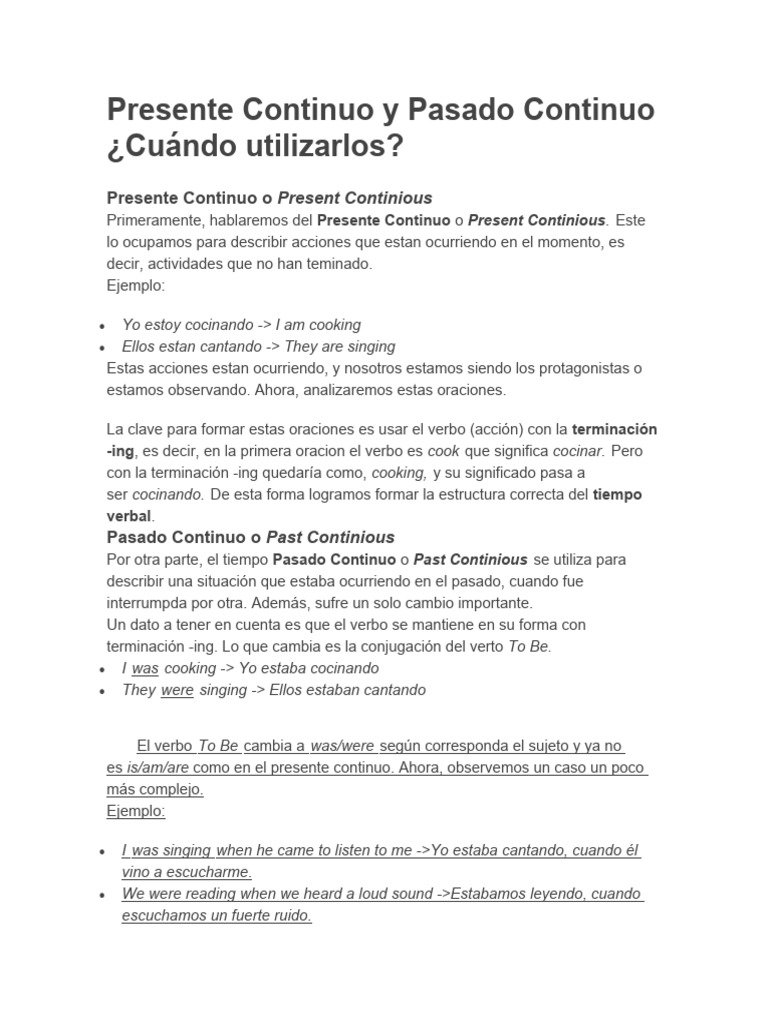 Presente Continuo y Pasado Continuo diego | PDF | Verbo | Gramática