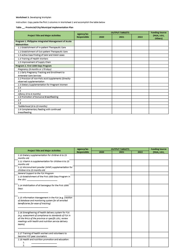 Worksheet 3. Developing A Workplan | PDF | Dietary Supplements | Health Care