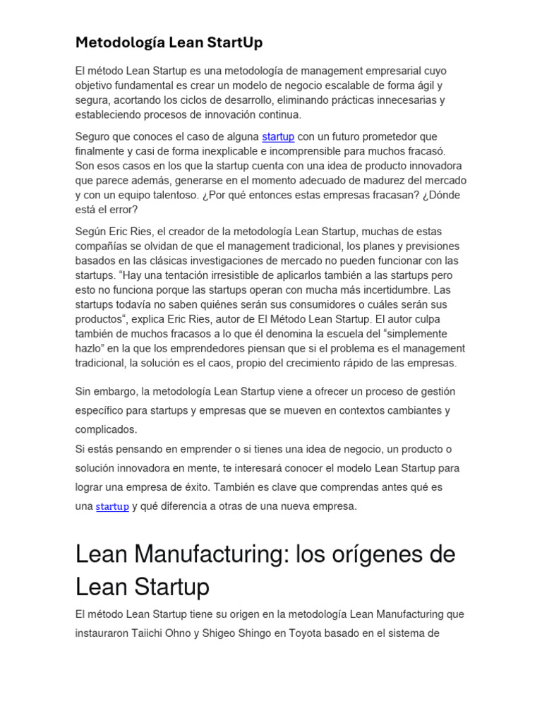 Metodología Lean StartUp | PDF | Lean Startup | Lean Manufacturing