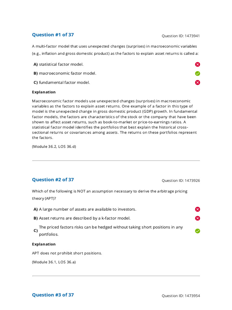 Reading 36 Using Multifactor Models - Answers | PDF | Financial Risk ...