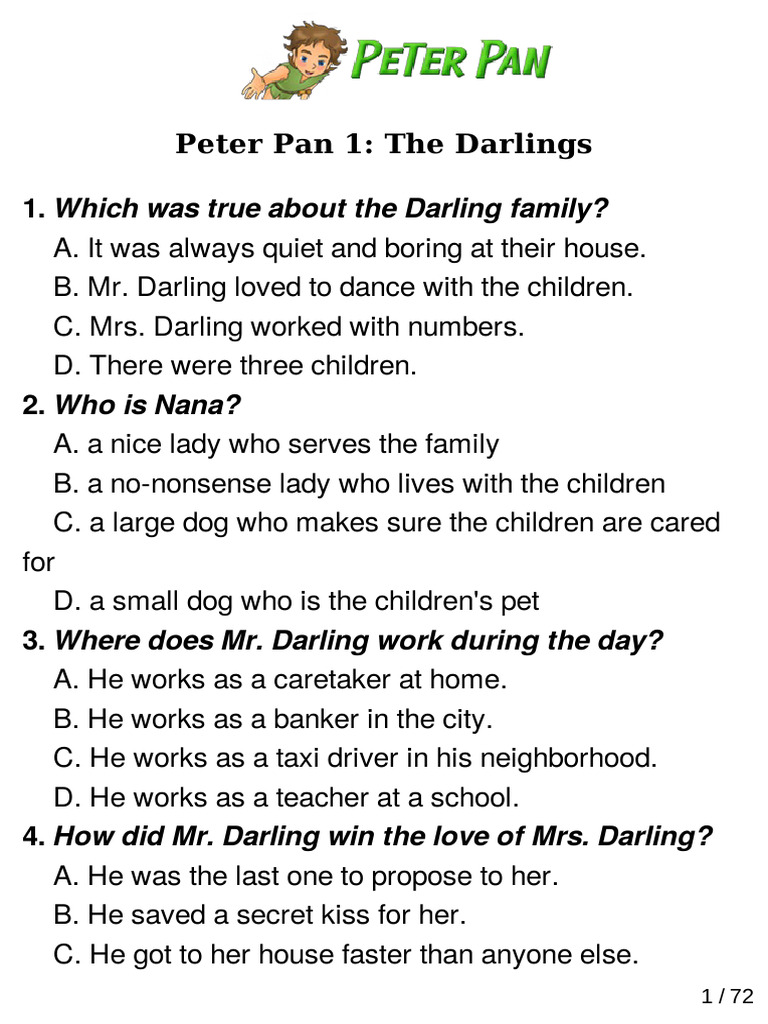03.peter Pan-Quiz | PDF | Lost Boys (Peter Pan) | Wendy Darling