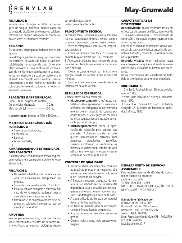 Coloração May-Grunwald-Giemsa: Método e Aplicações | PDF