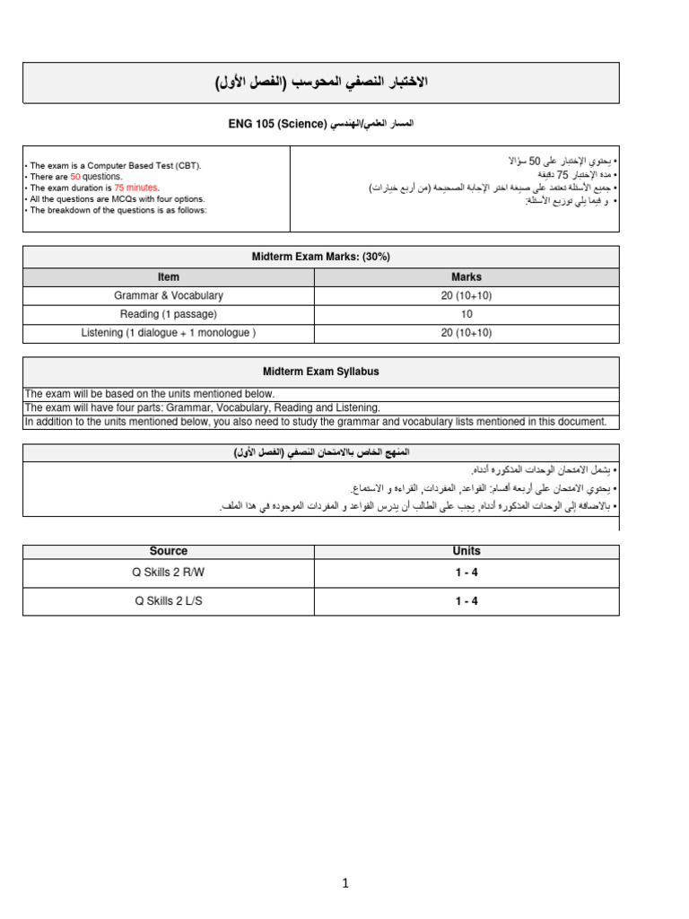 ENGL 105 Midterm Exam Specs - Sem 1 - 2021 | PDF | Verb | Adjective