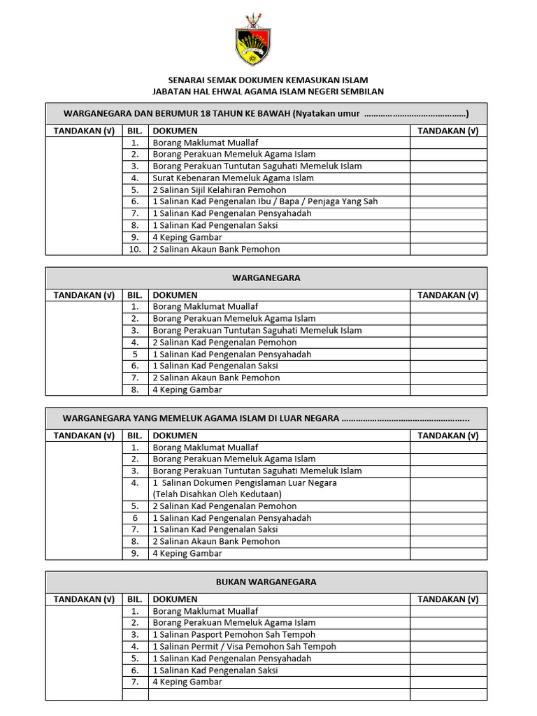 Senarai Semak Dokumen Kemasukan Islam | PDF | Hukum