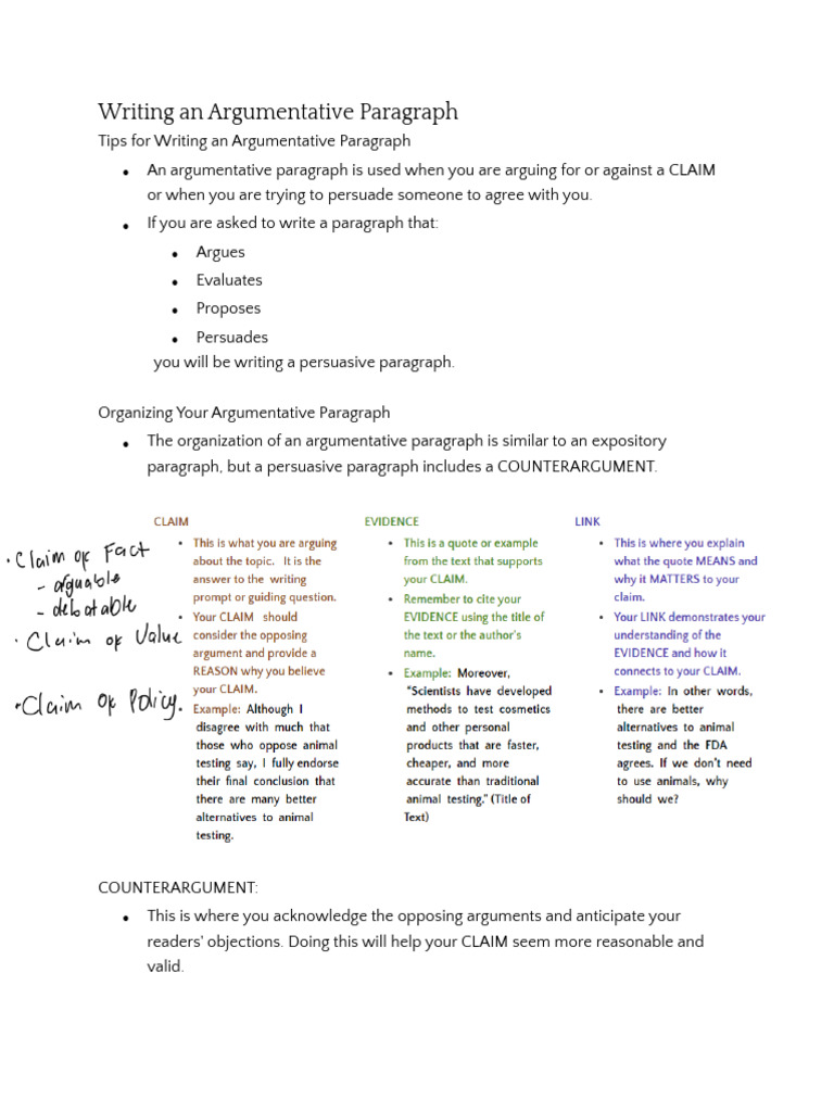 Writing An Argumentative Paragraph | PDF