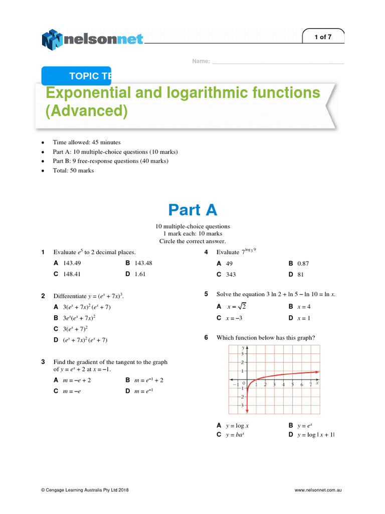 Topic Test | PDF | Logarithm | Mathematics