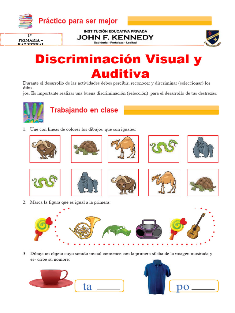 Discriminación Visual y Auditiva para Primero de Primaria | PDF