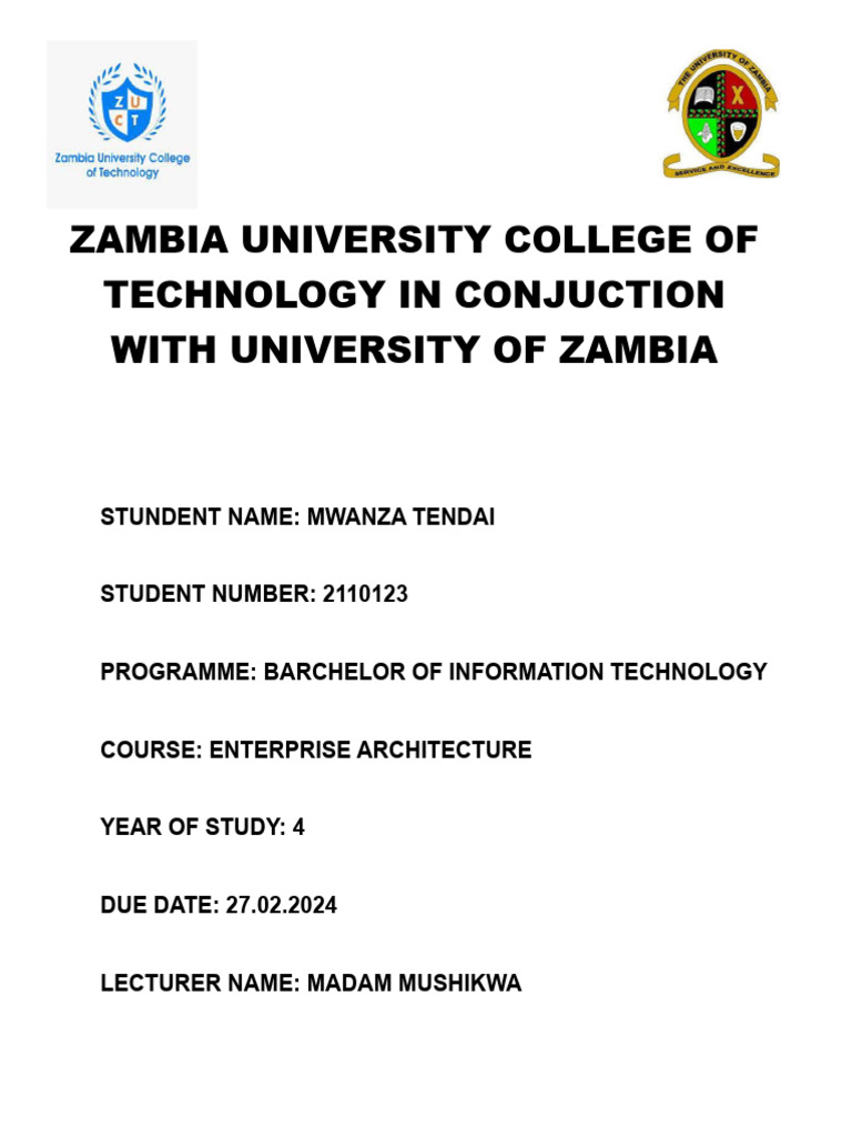 Ea Assignment 1 Mwanza Tendai 2110123 Bit | PDF | Enterprise Architecture | Standardization
