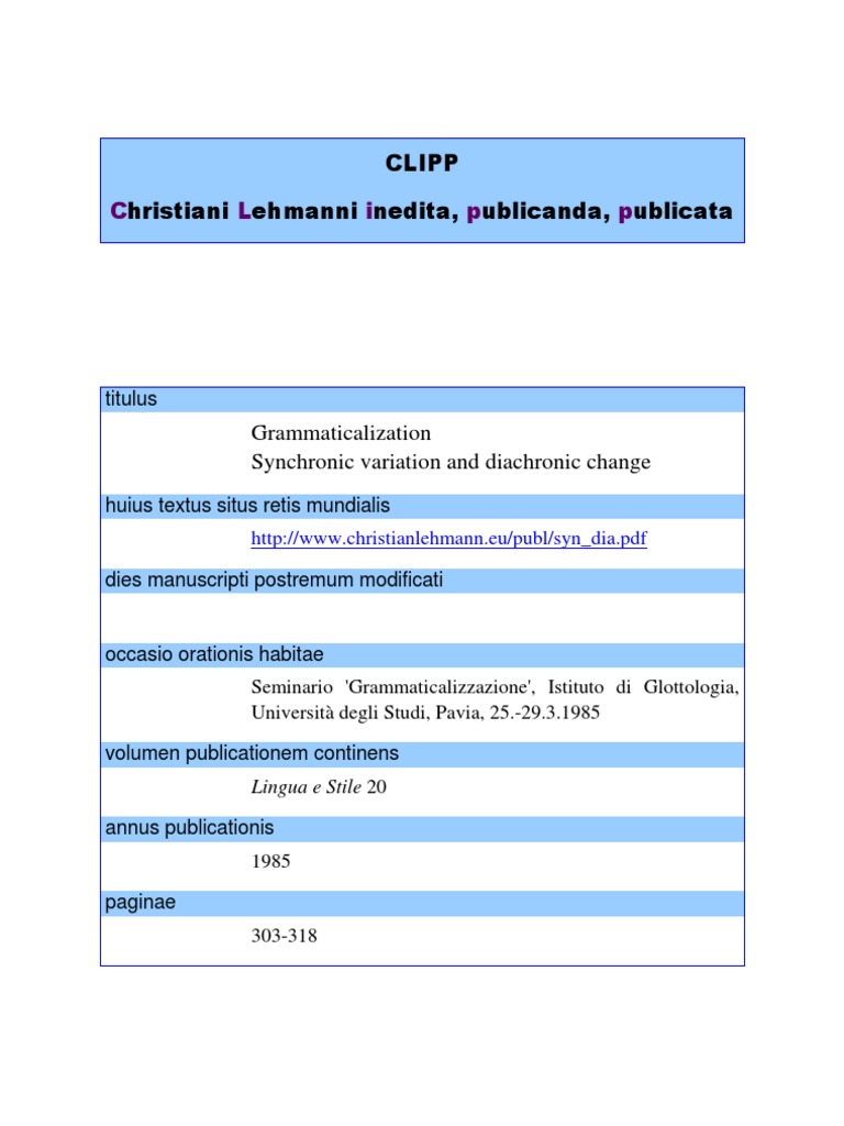 Grammaticalization Lehmann | PDF | Preposition And Postposition | Morphology (Linguistics)