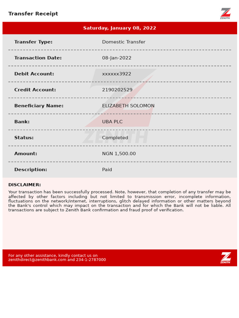 Transfer Receipt 5493795 | PDF