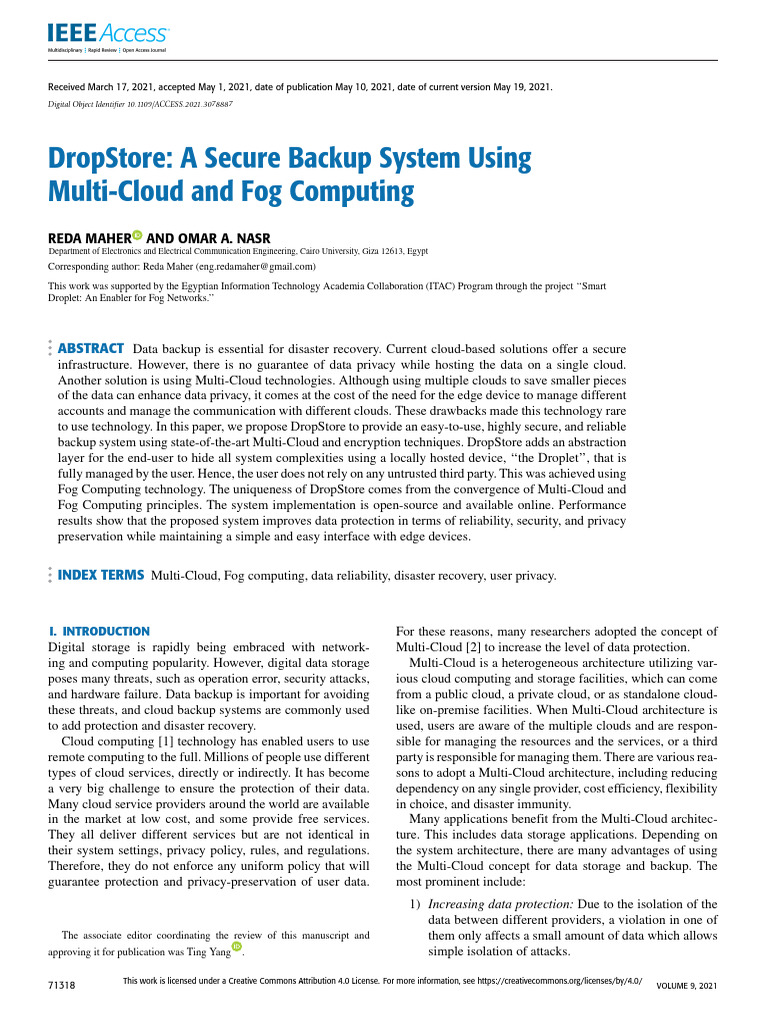 Dropstore A Secure Backup System Using Multi Cloud And Fog Computing Pdf Cloud Computing