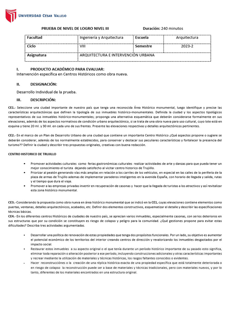 Prueba de Nivel de Logro Nivel 3 Viii Ciclo 2023 2 Plan D Alexander Trujillo Sanchez | PDF ...