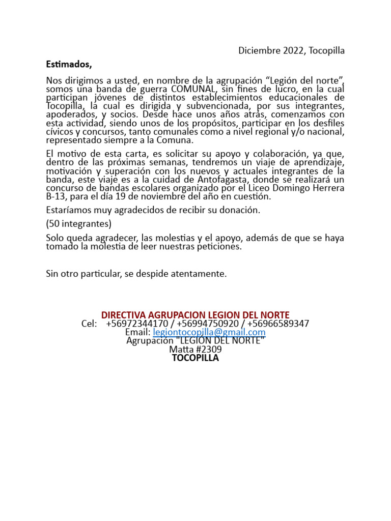 Carta Solicitud Bus | PDF
