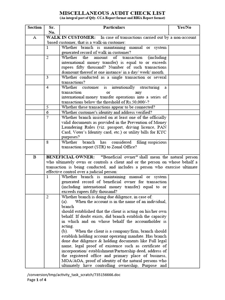 05 - Misc_Audit_Checklist-forQtly_CCAR_RBIAR | PDF | Cash | Taxes