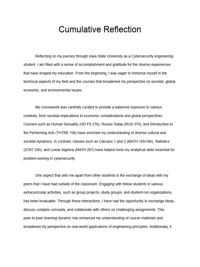 Cumulative Reflection | Download Free PDF | Learning | Internship