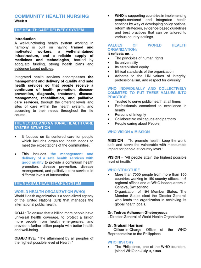 Community Health Nursing (Lec) - Week 3 - 5 | PDF Community Health Nursing (Lec) - Week 3 - 5 | PDF