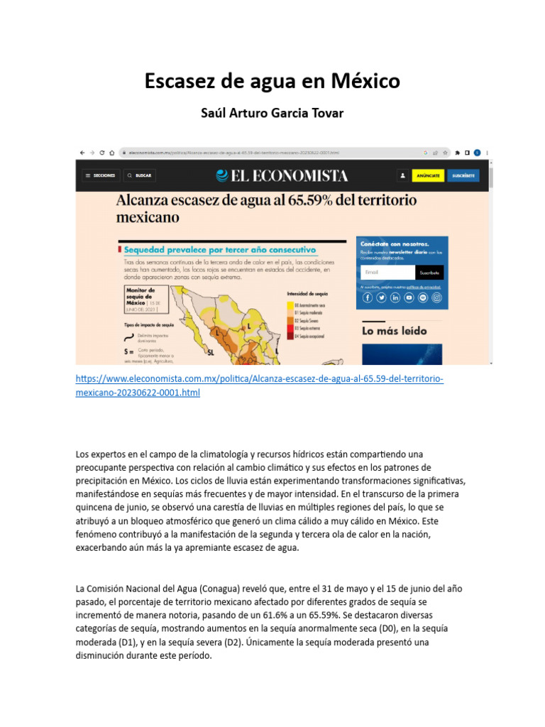 Escasez de Agua y Sequías en México | PDF | Agua | Sequía