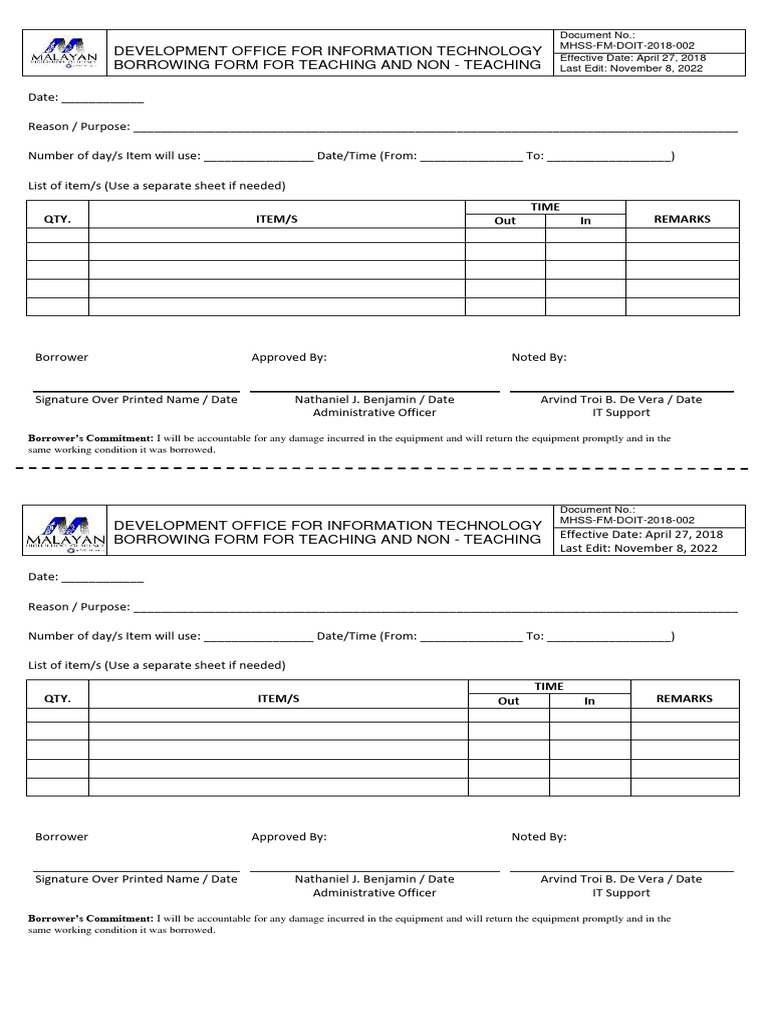 Borrowing Form 2022-2023 - Updated | PDF