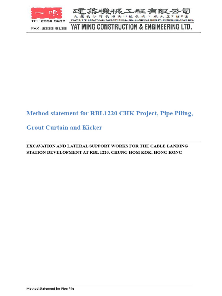 Method Statement For Pipe Pile Works | PDF | Deep Foundation | Oil Well