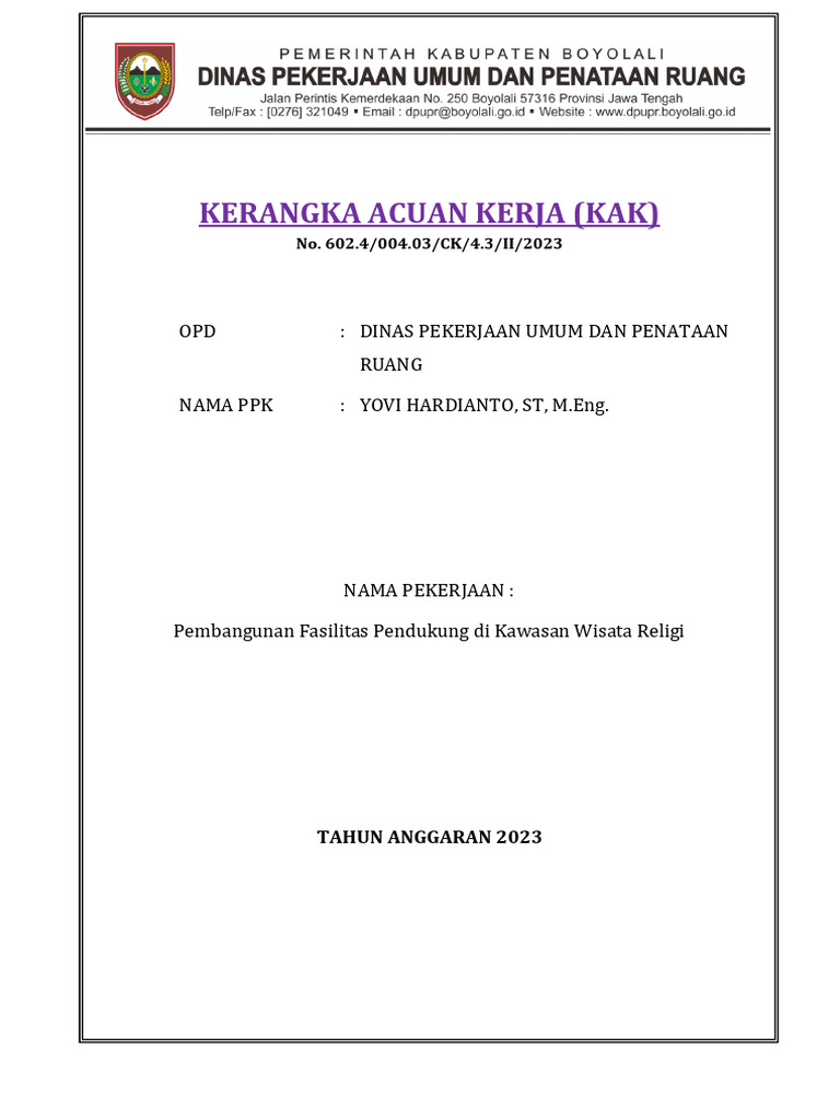 KAK Revisi Pemb Fasilitas Pendukung Wisata Religi | PDF