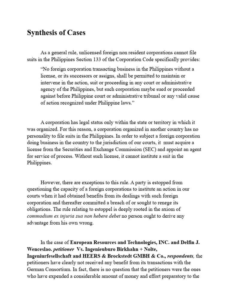 Synthesis of Cases | PDF | Lawsuit | Estoppel