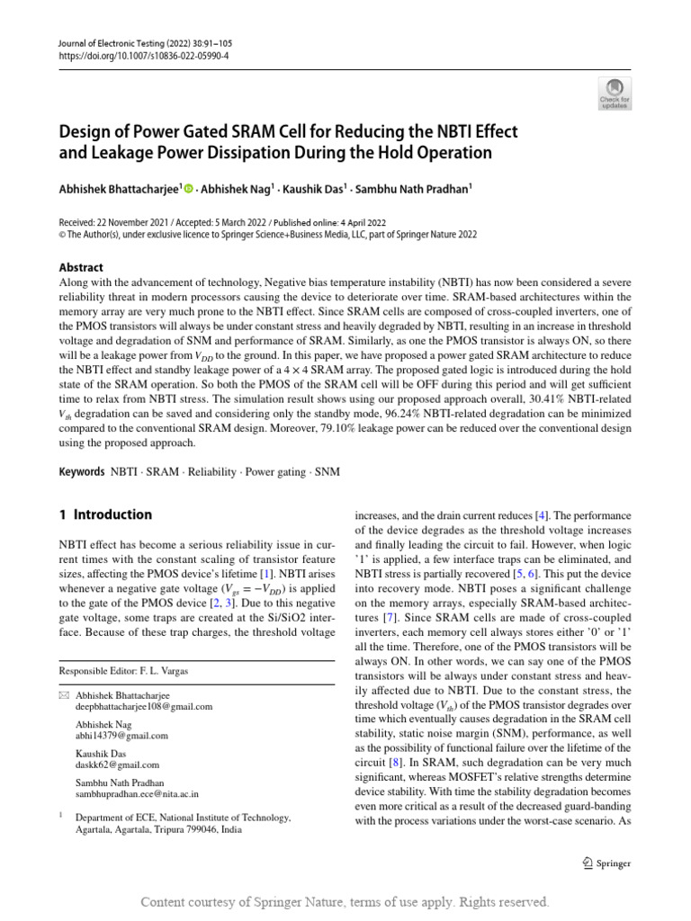Design of Power Gated SRAM Cell For Reducing The N | PDF