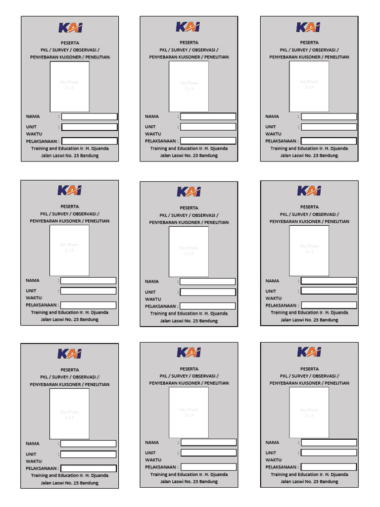 Contoh Name Tag Peserta PKL | PDF